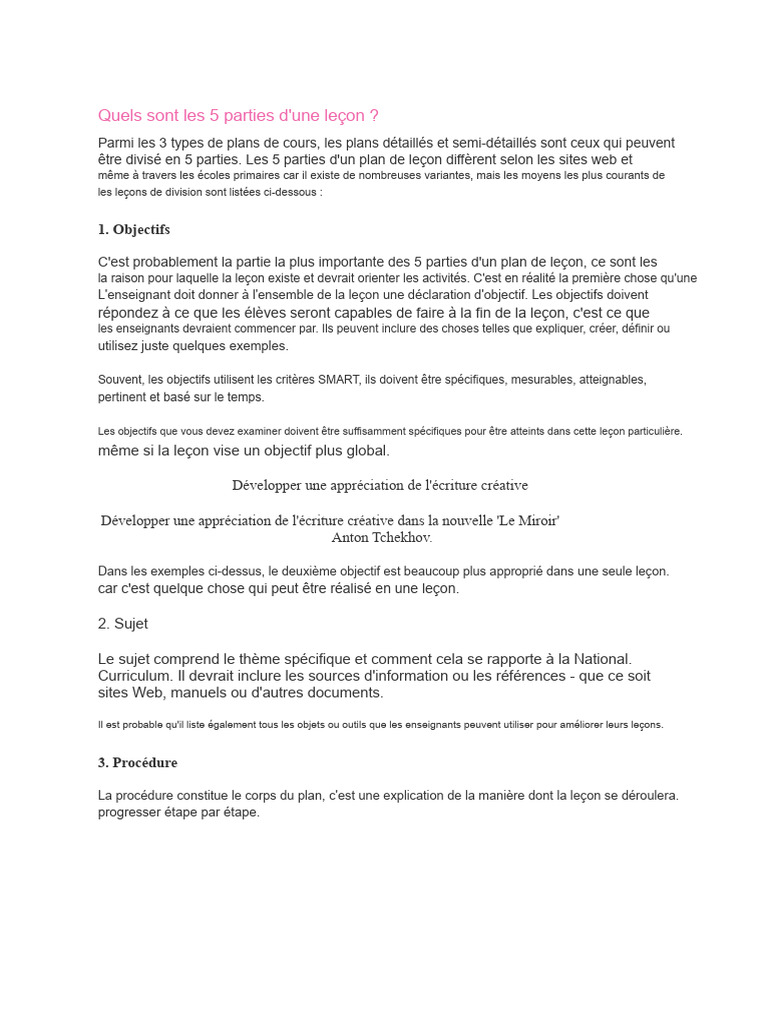 Éléments Du Plan de Leçon | PDF | Planification | Apprentissage