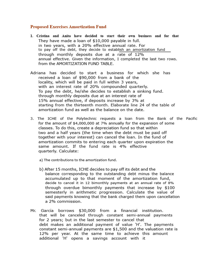 Proposed Exercises Amortization Fund | PDF | Interest | Debt