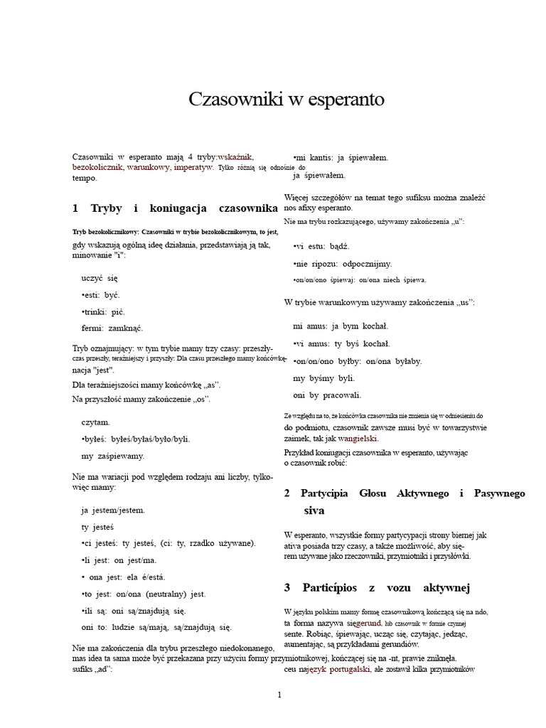 Czasowniki W Esperanto | PDF