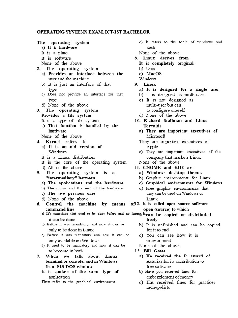 Operating Systems Exam 1st Year Bach 13-14 (from The Network) | PDF ...