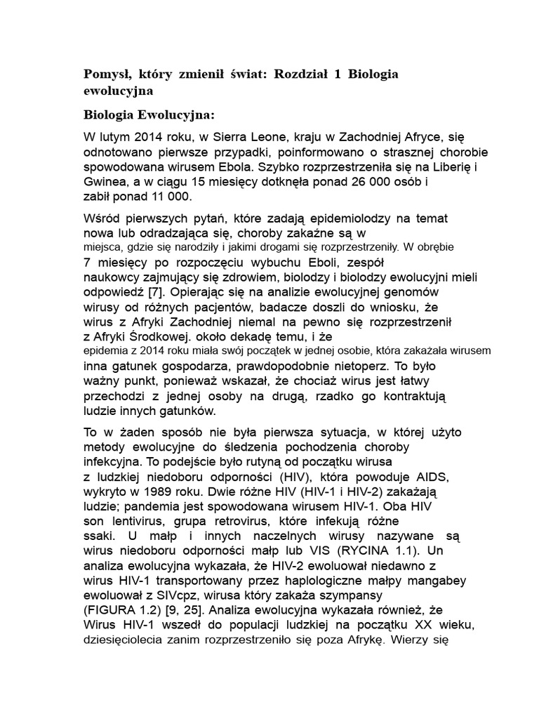 ROZDZIAŁ 1 Biologia Ewolucyjna Futuyma Ewolucja Biologiczna | PDF