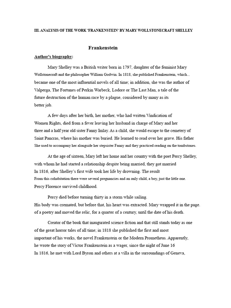 Literary Analysis of Frankenstein | PDF | Frankenstein | Mary Shelley