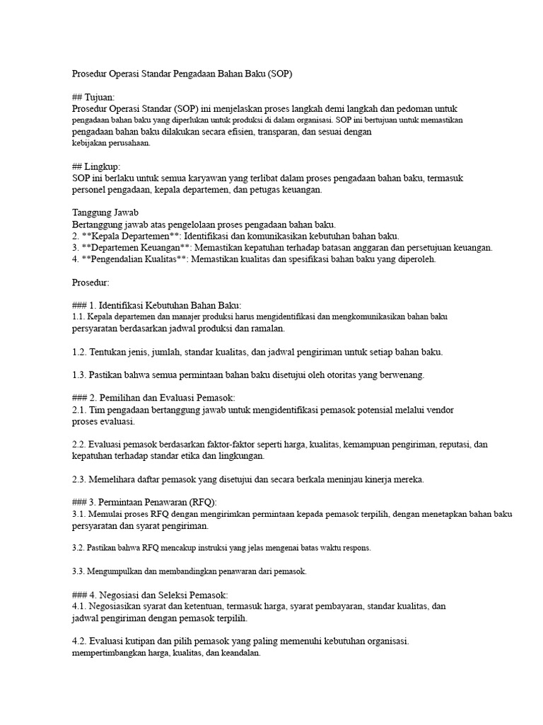 Prosedur Operasional Standar Pengadaan Bahan Baku | PDF
