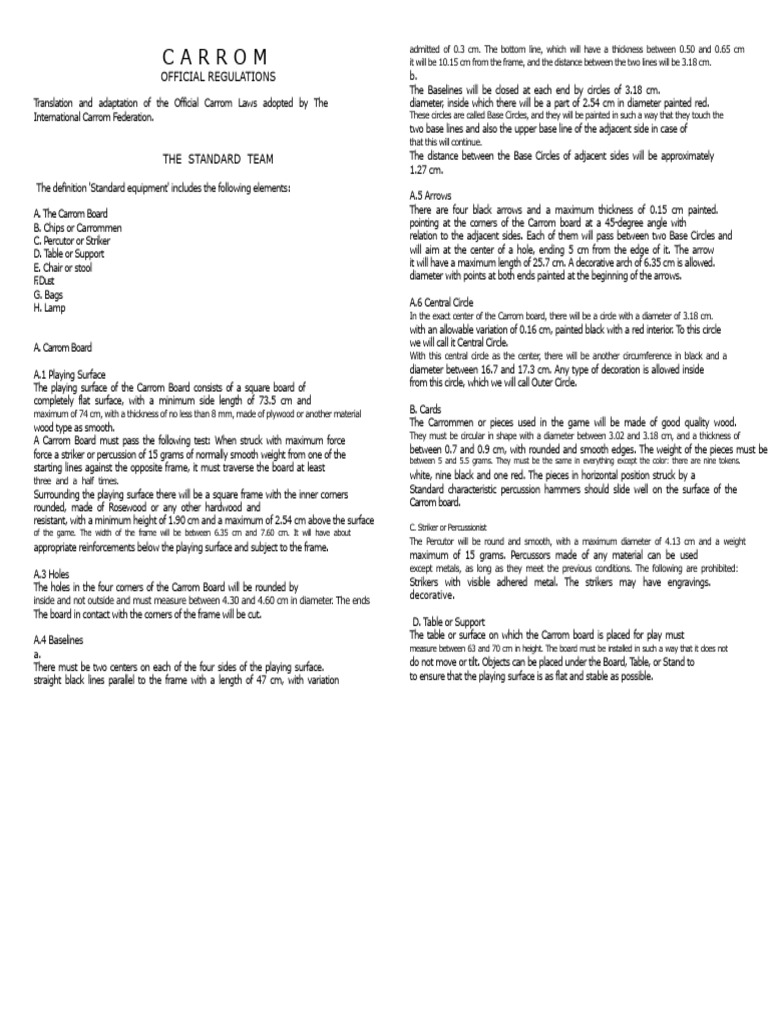 Official Carrom Rules and Regulations | PDF