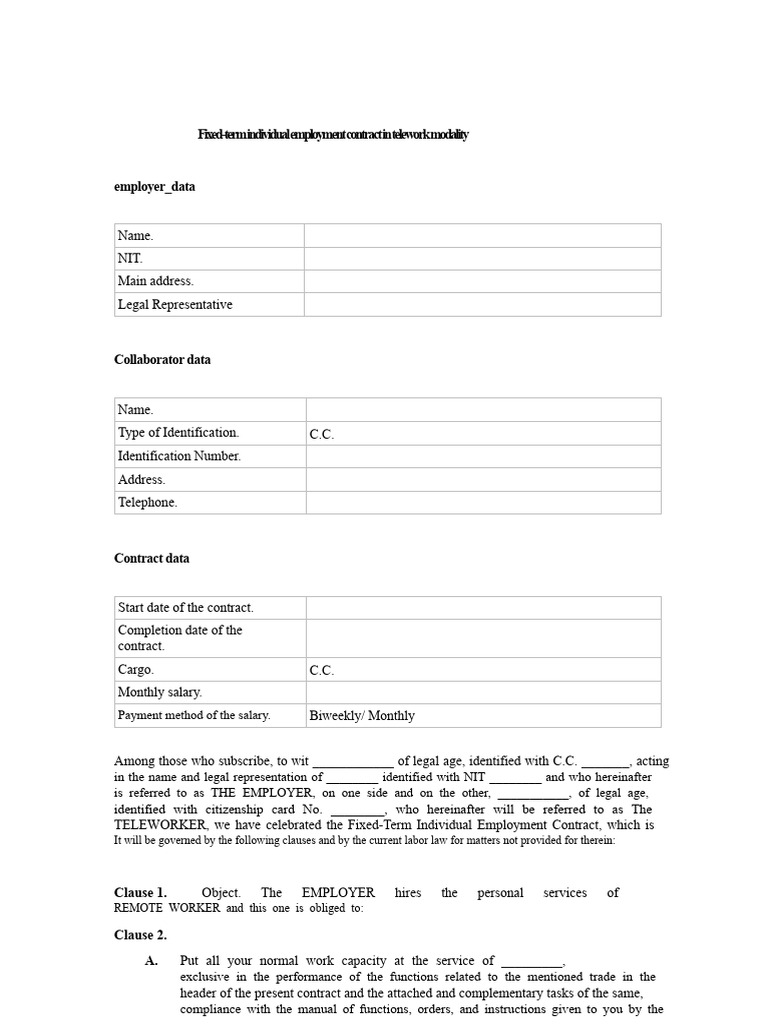 Fixed Contract Model (Telework) | PDF | Employment | Salary