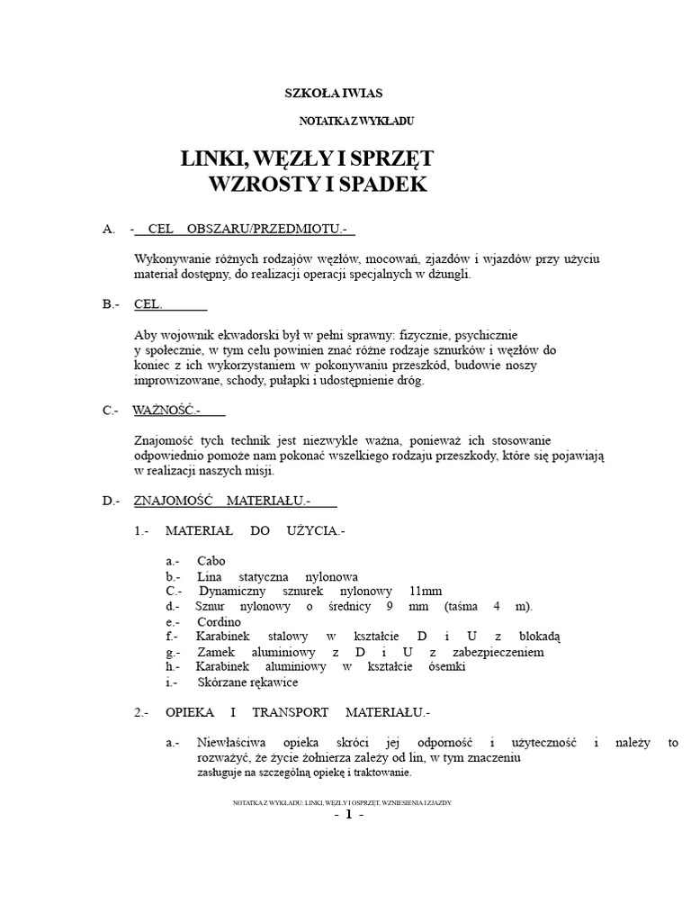 Liny Węzły I Sprzęt Zjazdowy | PDF