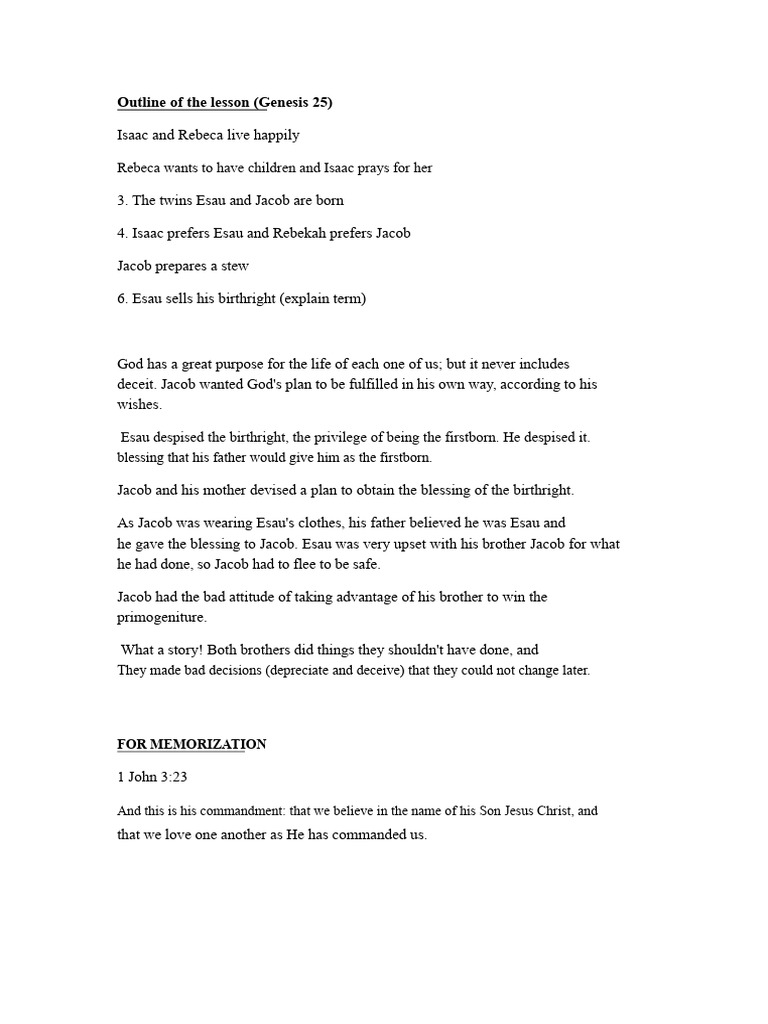 Outline of Esau and Jacob PDF | PDF