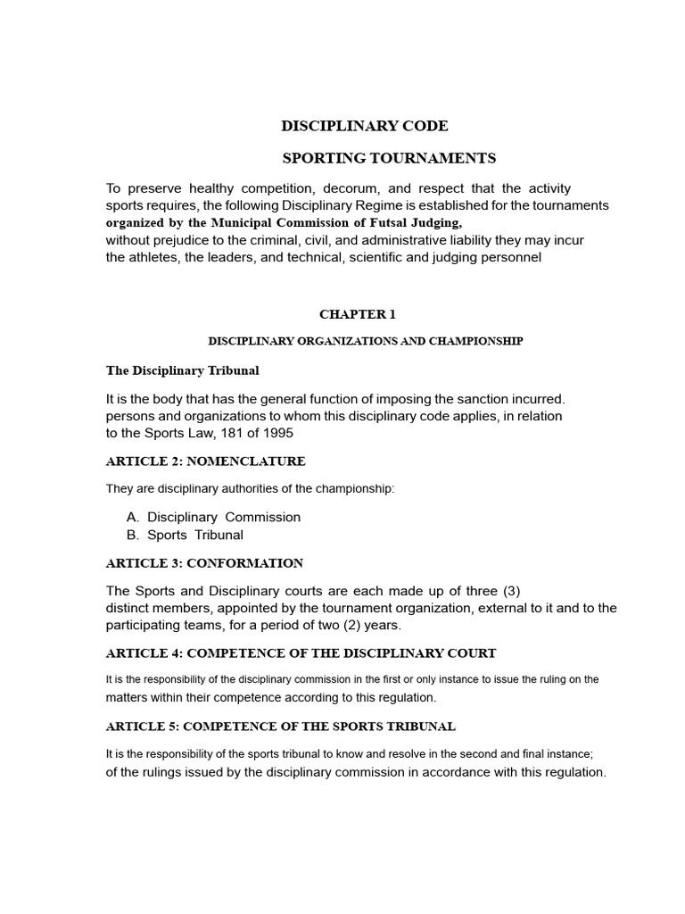 Disciplinary Code for Futsal Tournaments | PDF | Justice | Crime & Violence