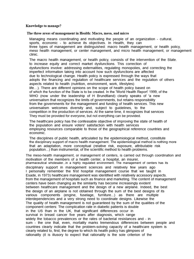 How To Manage, Macro, Meso and Micro | PDF | Health Policy | Health Care