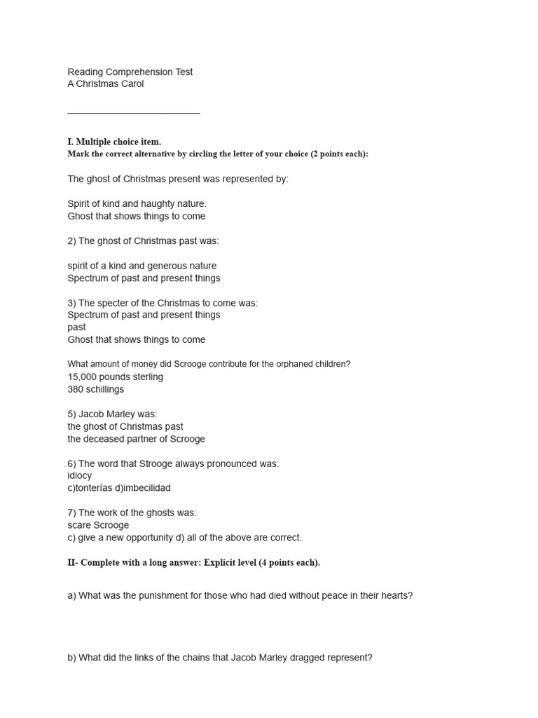 Test of The Book A Christmas Carol | PDF