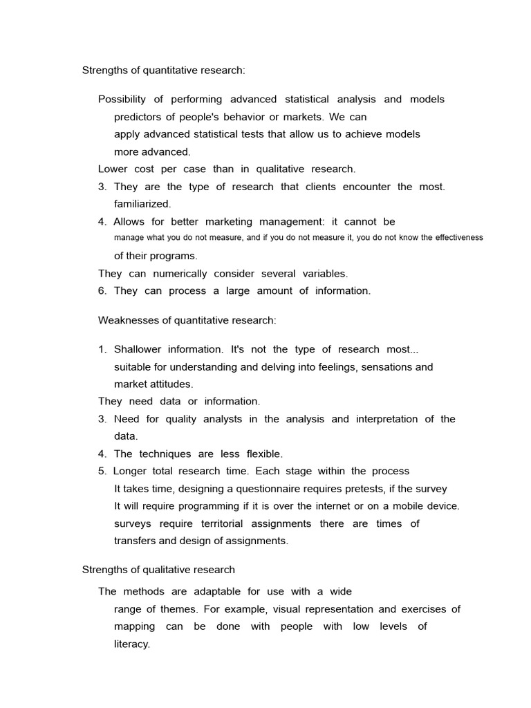 Strengths and Weaknesses of Research Methods | PDF | Quantitative ...