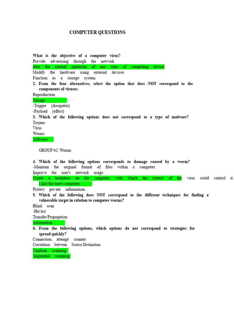 Computer Science Questionnaire | PDF | Computer Virus | Malware