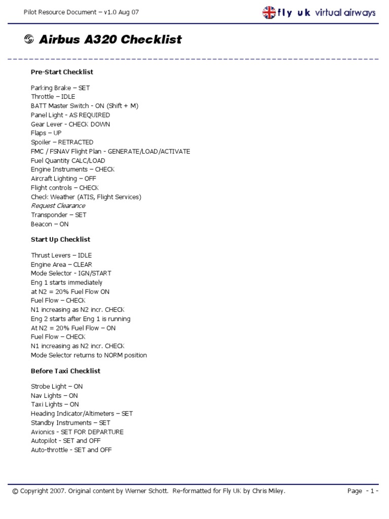 Ukv PRD A320 Checklist V1.0 | PDF | Takeoff | Flap (Aeronautics)