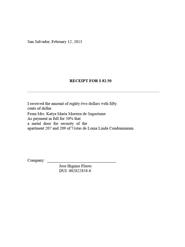 Receipt for Security Door Payment | PDF