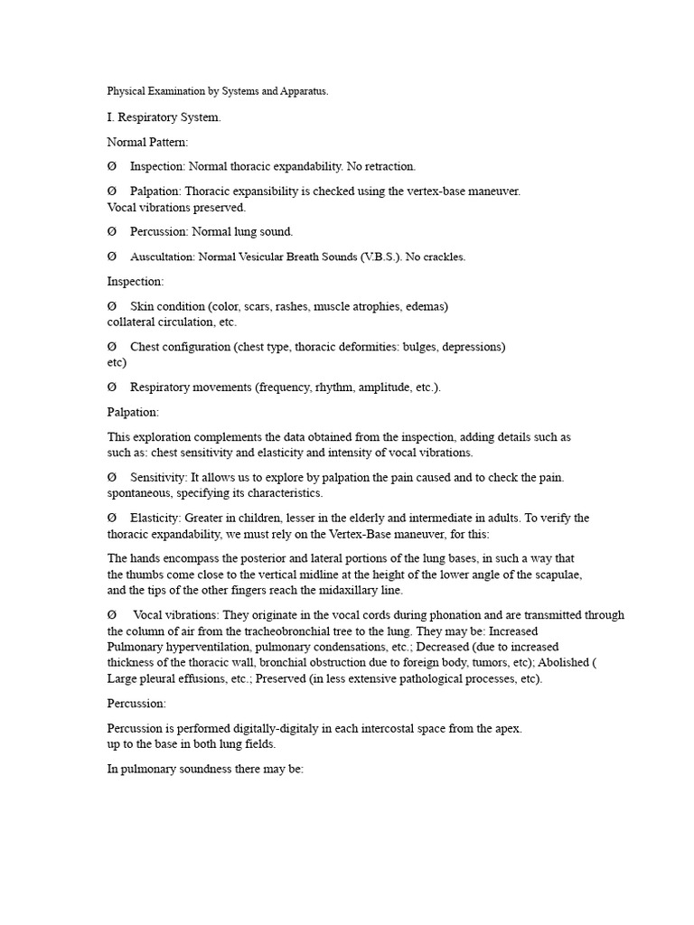 Physical Examination by Systems and Apparatuses | PDF | Anatomical ...