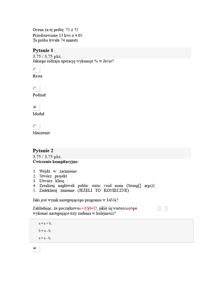 Programowanie Komputerów Egzamin Tydzień 4 | PDF