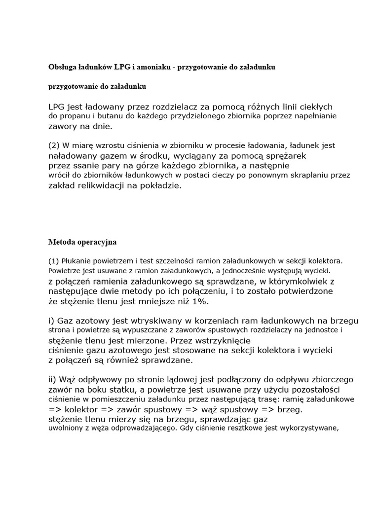 Obsługa Ładunków LPG I Amoniaku | PDF