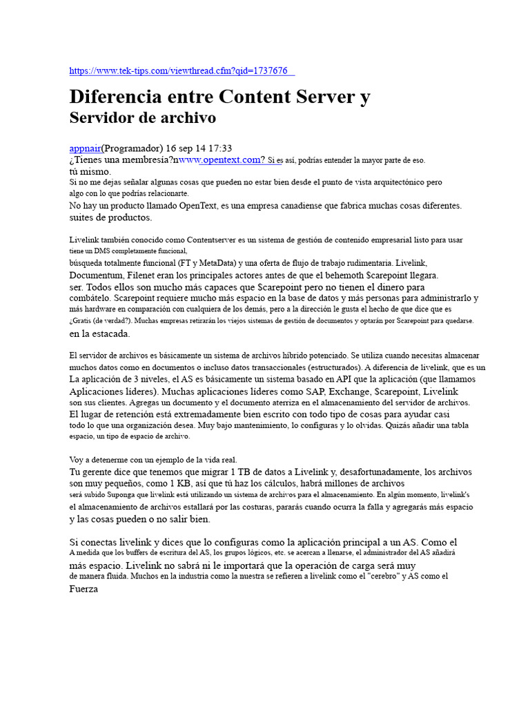 Diferencia Entre El Servidor de Contenido de OpenText y El Servidor de ...