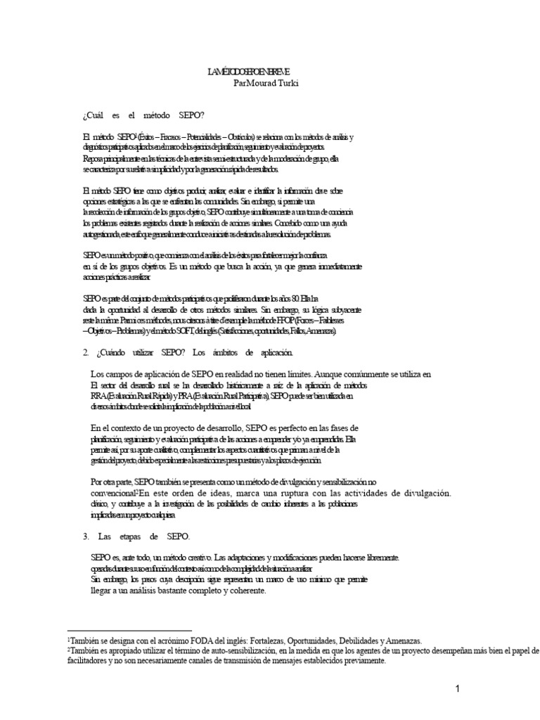 Método SEPO para Diagnósticos Participativos | PDF | Planificación ...