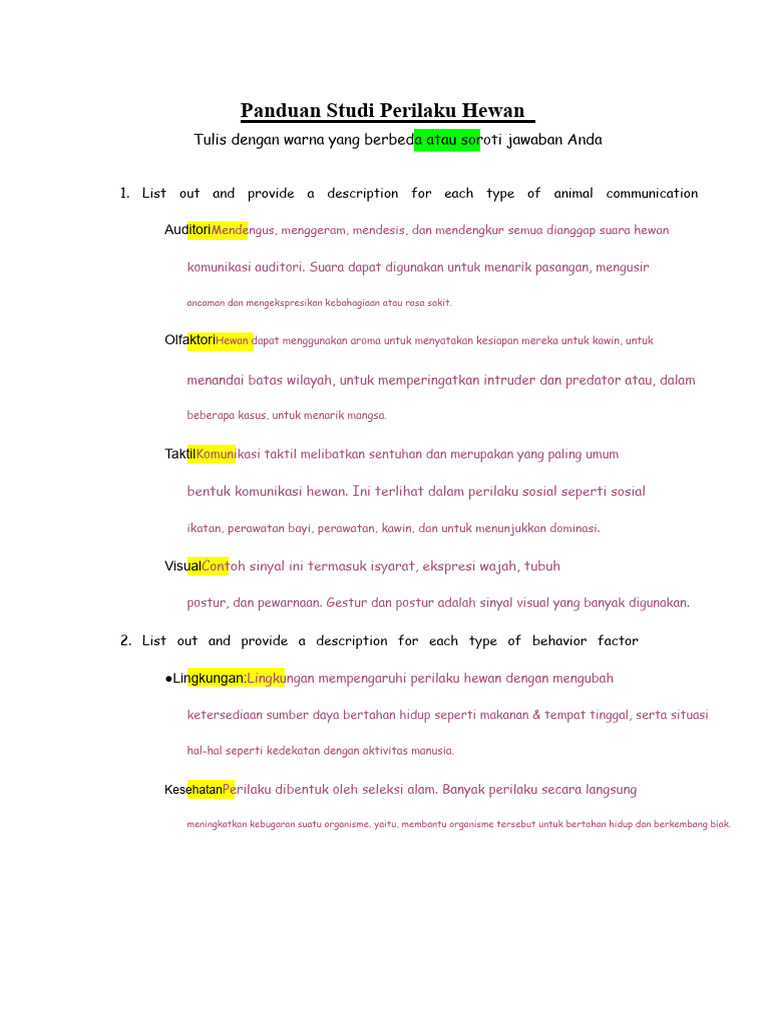 Panduan Perilaku dan Komunikasi Hewan | PDF