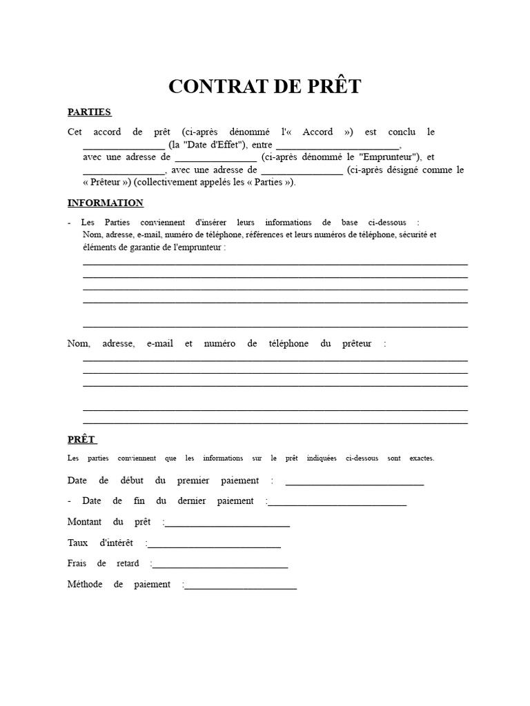 Modèle de contrat de prêt standard | PDF | Prêts | Centre d'intérêt