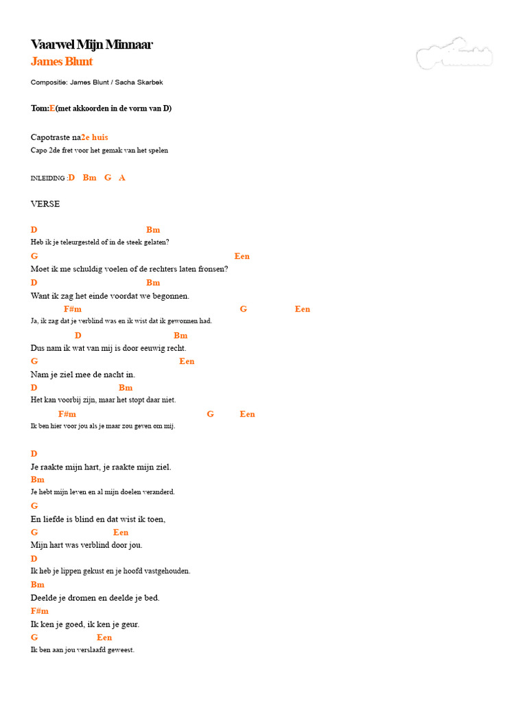 Cifra Club - James Blunt - Vaarwel Mijn Minnaar | PDF