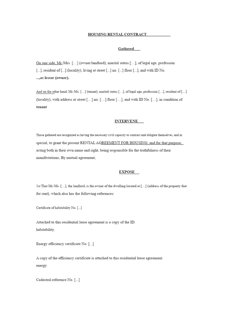 2018 Rental Contract Model | PDF | Lease | Leasehold Estate