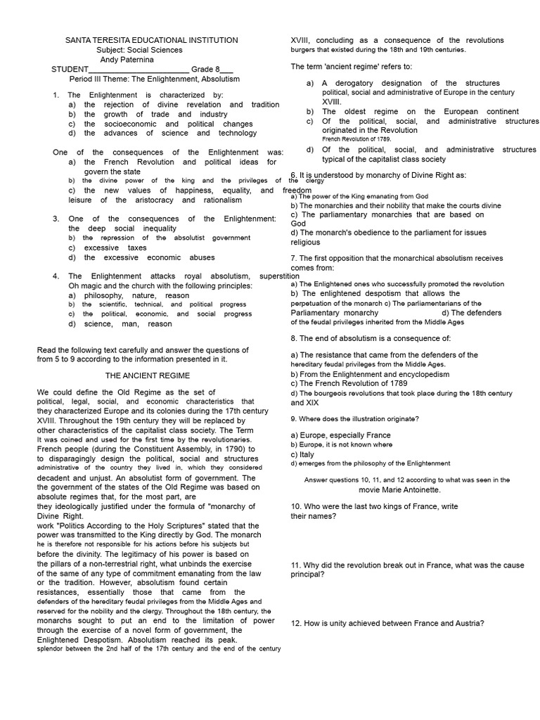 Enlightenment and Absolutism Overview | PDF | Absolute Monarchy | Age ...