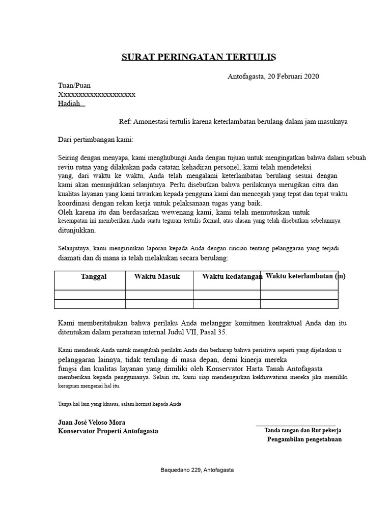 Surat Peringatan Keterlambatan V2 | PDF