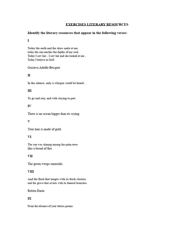 Exercises Literary Resources | PDF