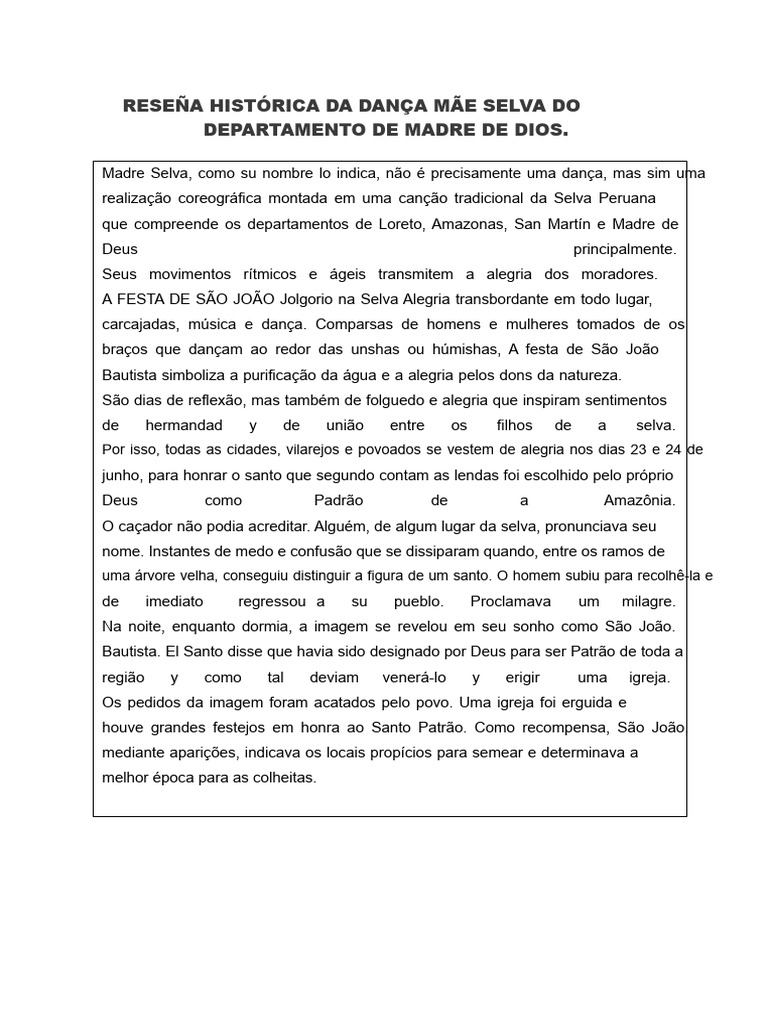 Revisão Histórica Da Dança Mãe Selva Do Departamento de Madre de Dios | PDF