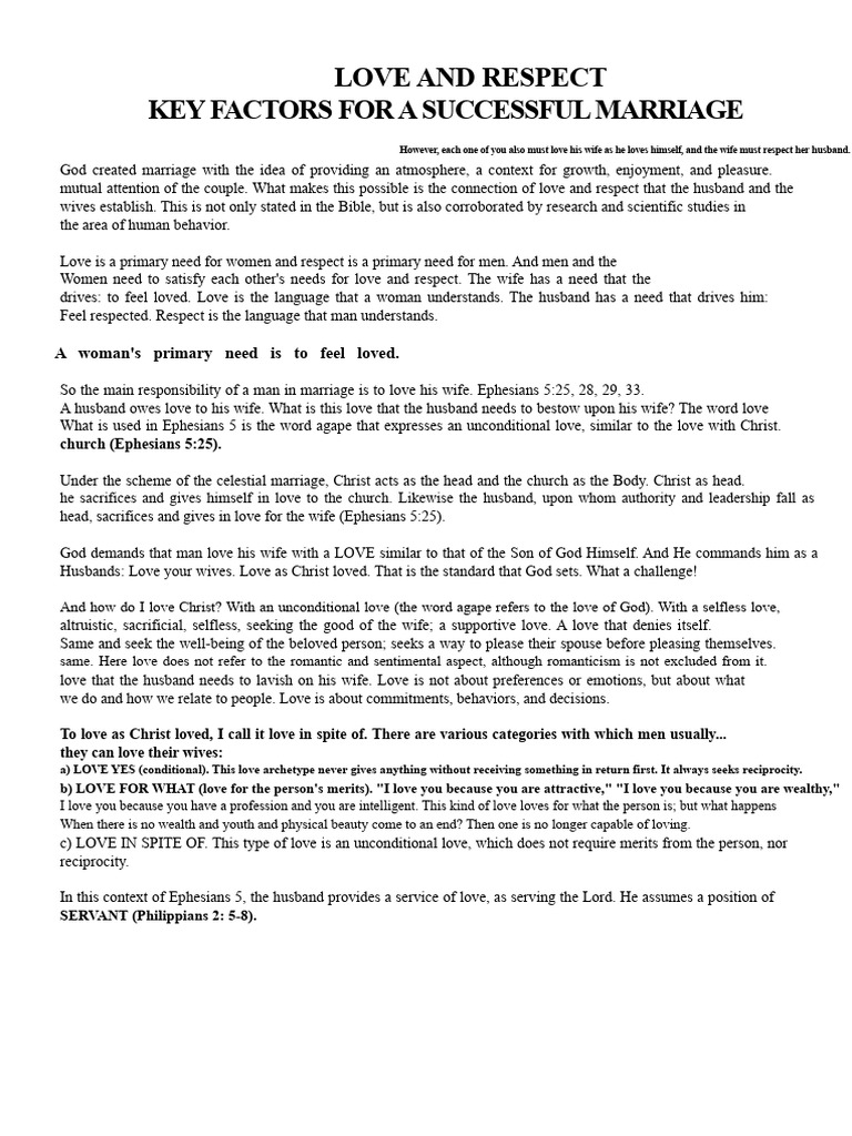 LOVE AND RESPECT | PDF | Love | Wife