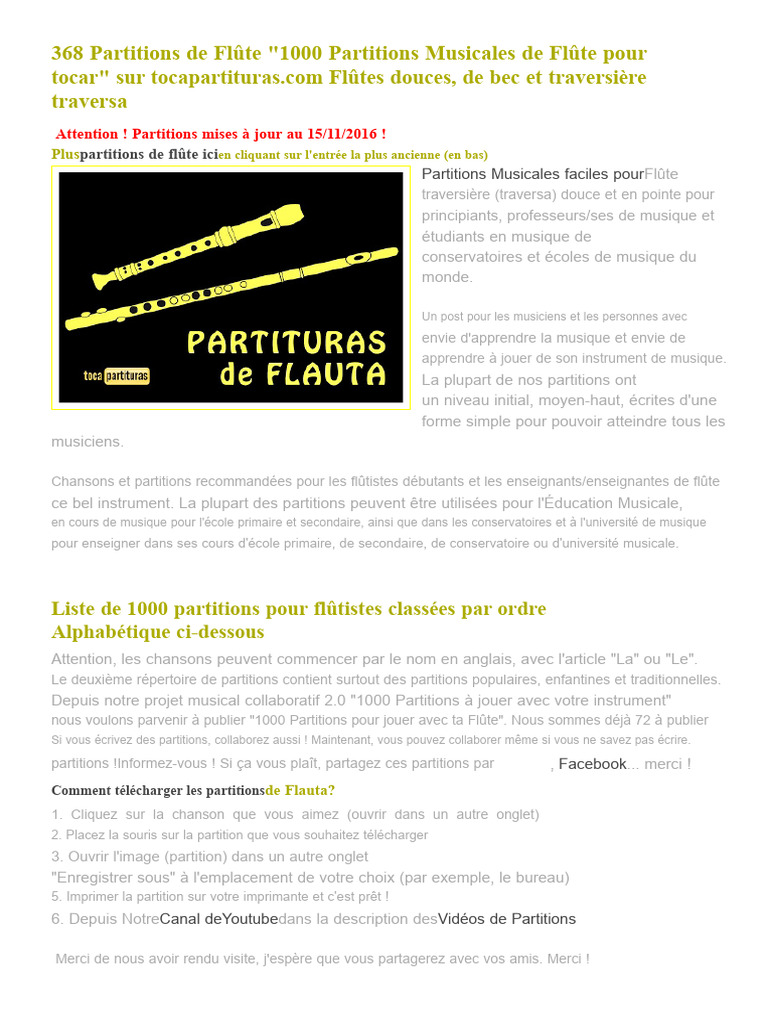 1000 Partitions de Flûte à Télécharger | PDF | Flûte