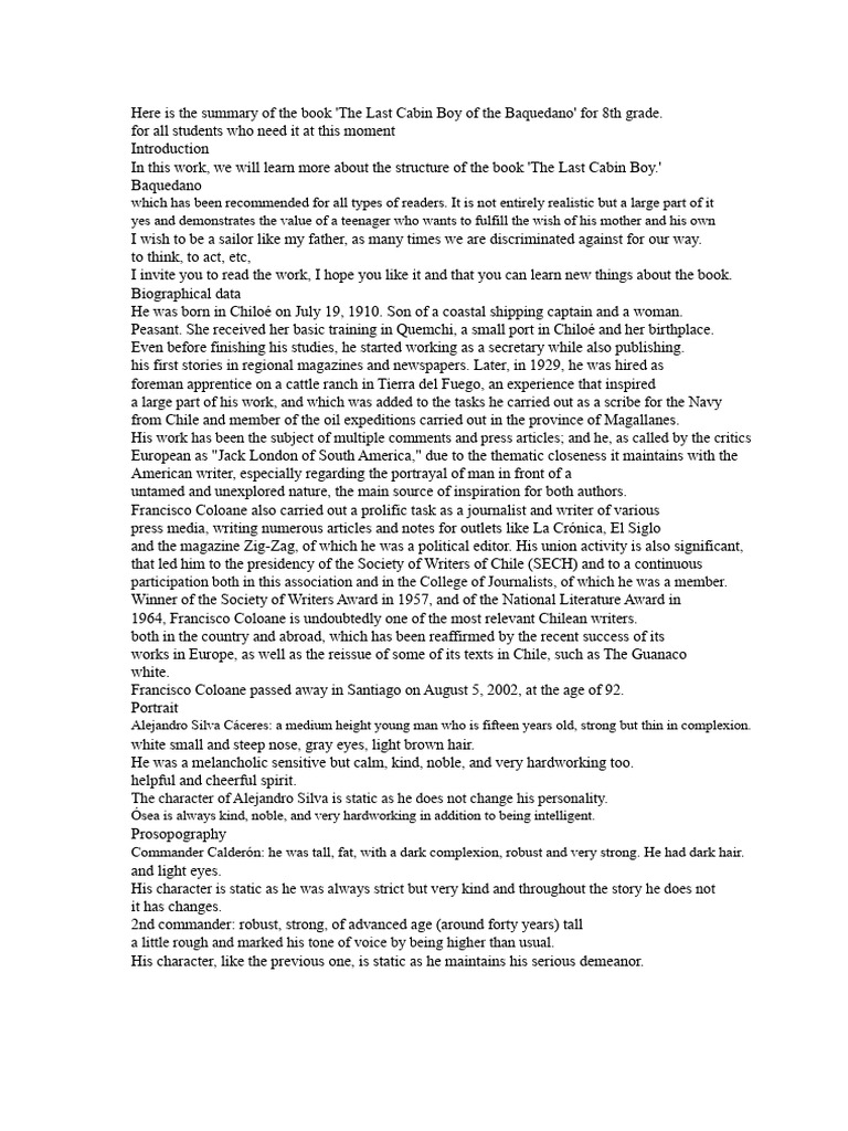Summary of 'The Last Cabin Boy' | PDF | Water Transport | Ships