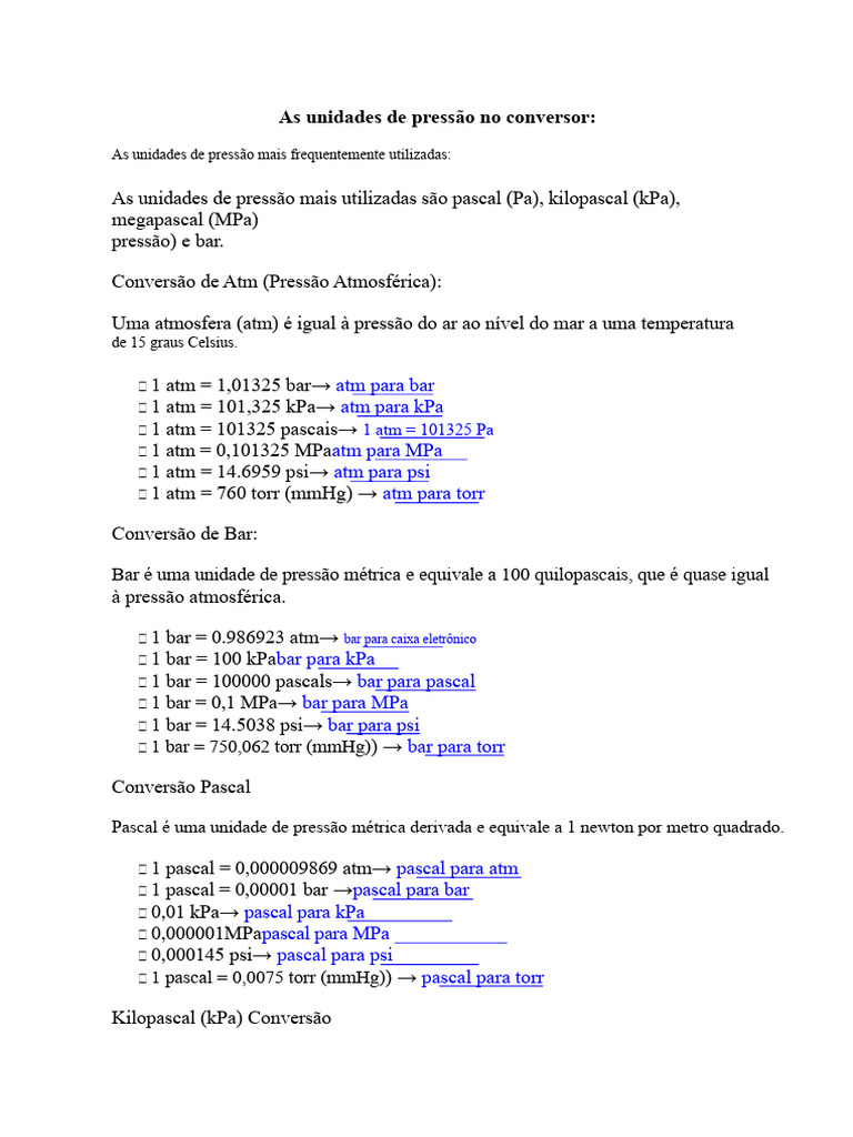As Unidades de Pressão no Conversor | PDF