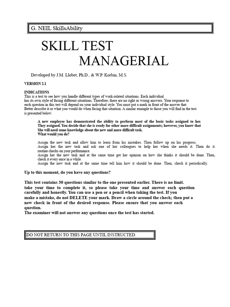 Managerial Skills Assessment Test | PDF | Information | Sales