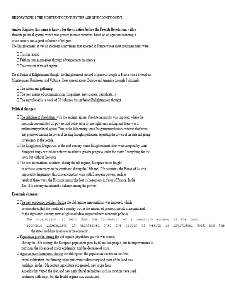 History Topic 1 The 18th Century The Age of Enlightenment | PDF | Age ...