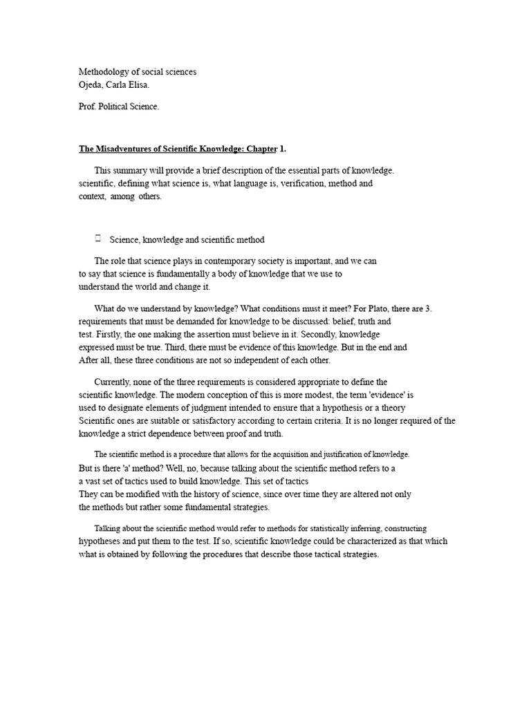 Chapter 1 The Misadventures of Scientific Knowledge - Klimovsky - Summary | PDF | Epistemology ...