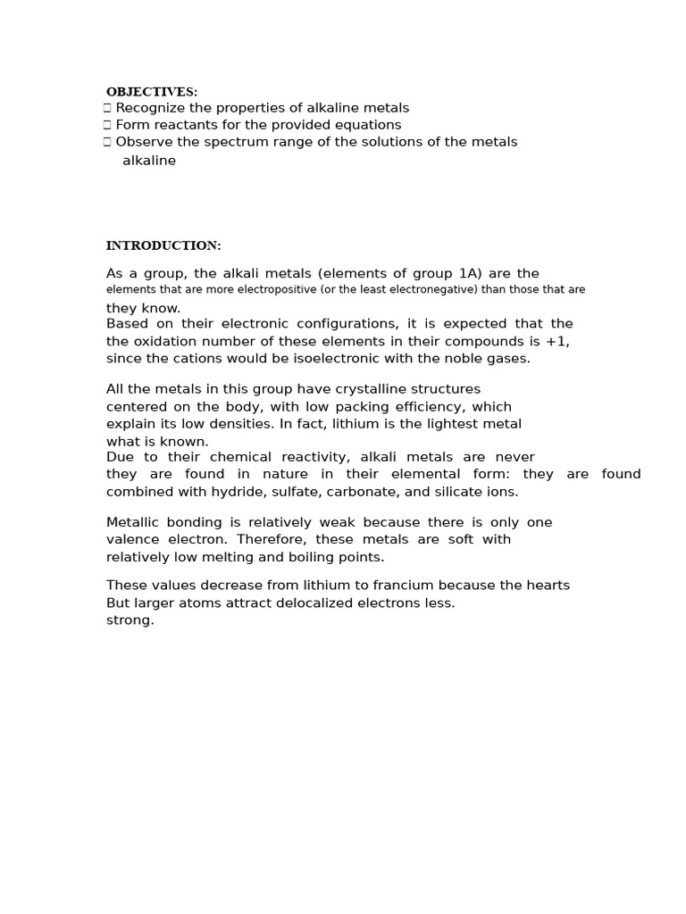 Reaction of Alkali Metals with Water | PDF | Ion | Periodic Table