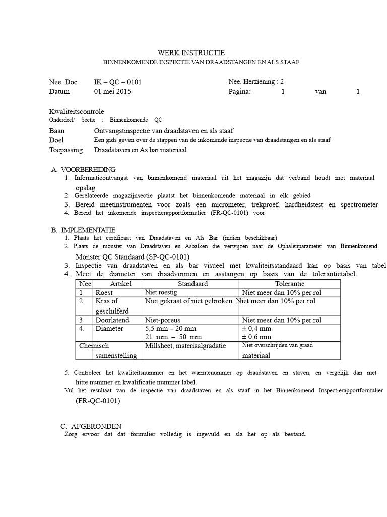 Werk Instructie qc | PDF