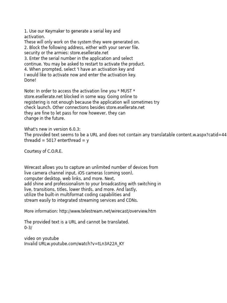 Wirecast Activation Ver6 | PDF