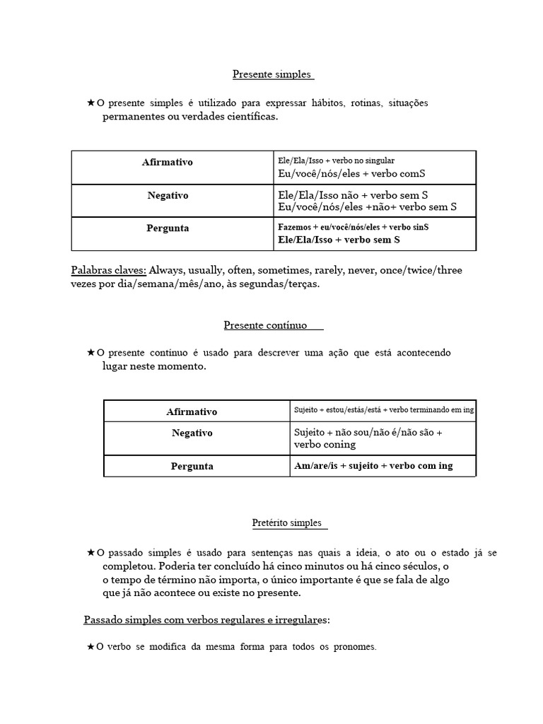 Presente Simples e Contínuo - Passado Simples e Contínuo | PDF | Gramática | Famílias linguísticas