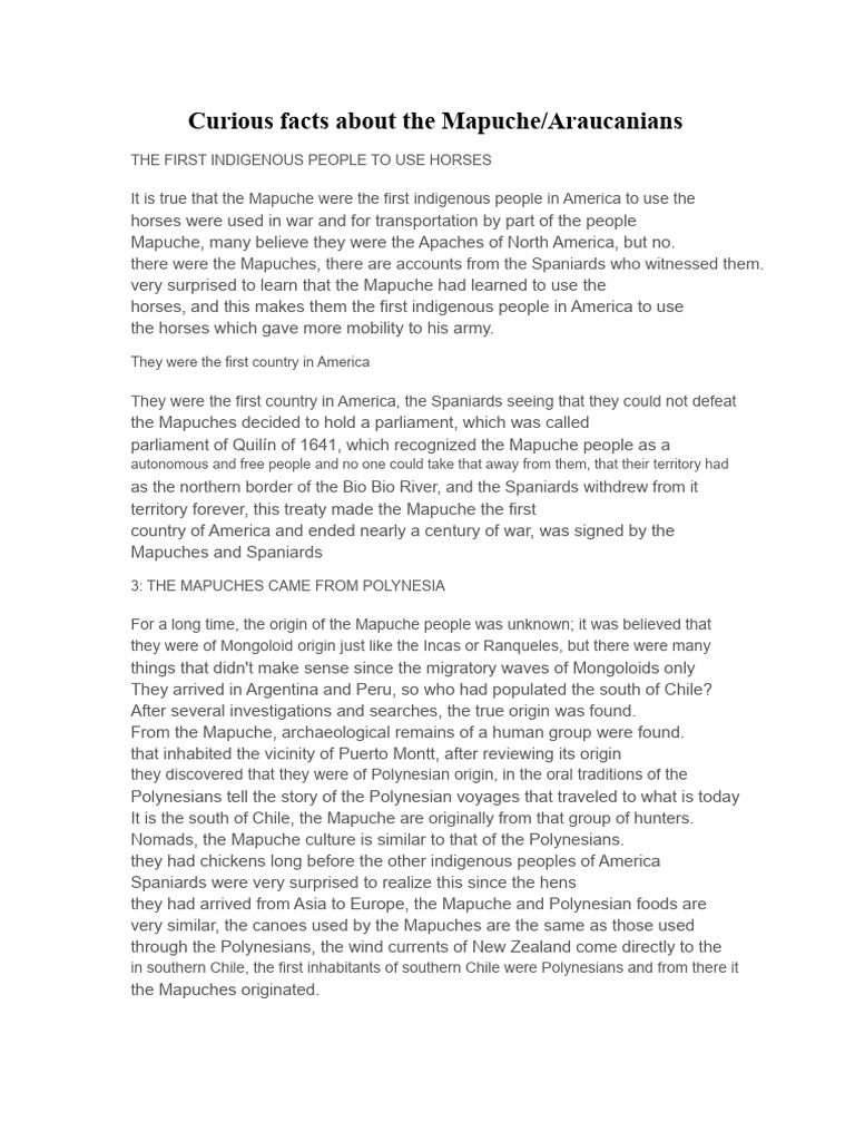 Curious Facts About The Mapuches | PDF | Spanish Empire | Indigenous ...