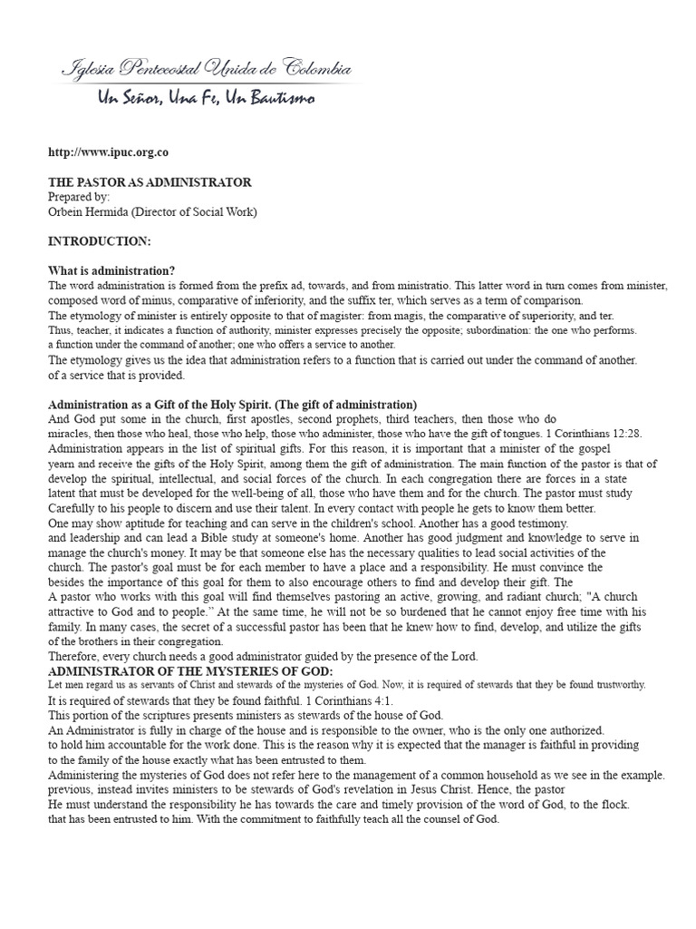 Pastor's Role in Church Administration | PDF | Spiritual Gift | Logos ...