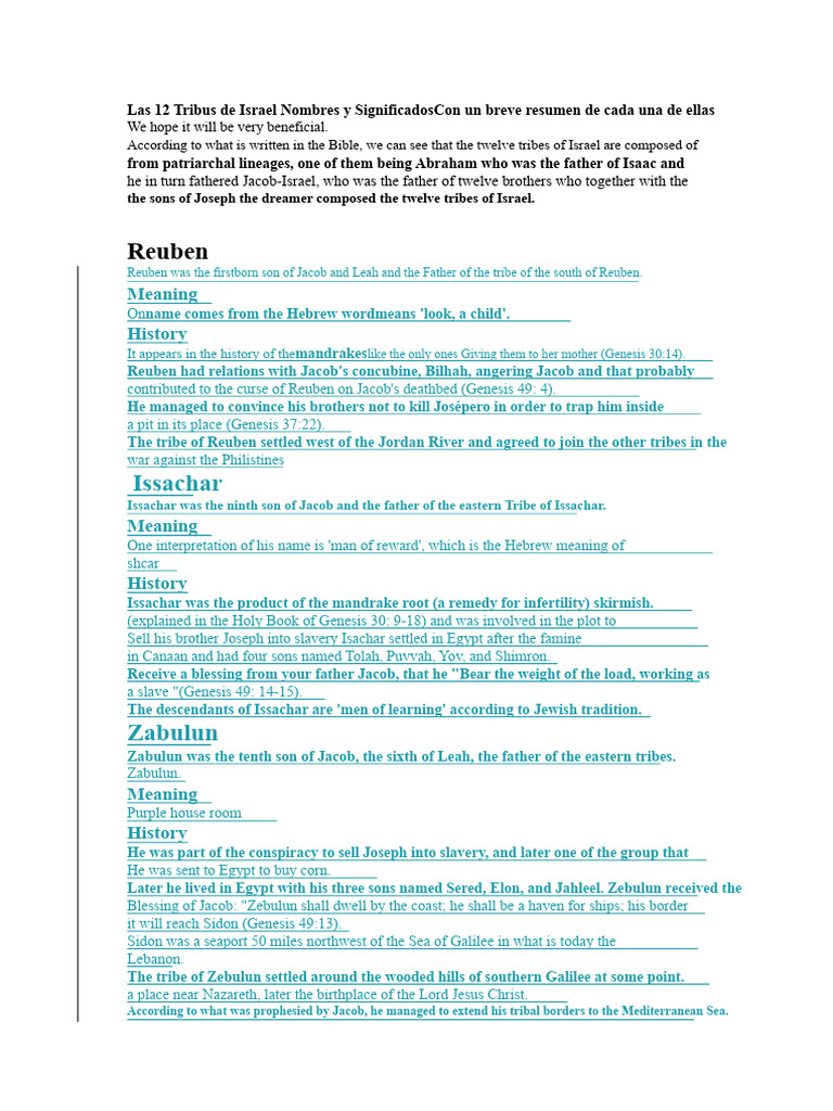Twelve Tribes of Israel: Names & Meanings | PDF | Jacob | Leah