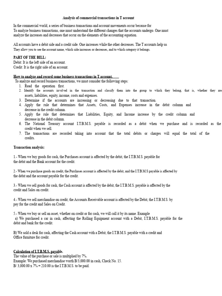 Analysis of Business Transactions in T-Account | PDF | Debits And ...
