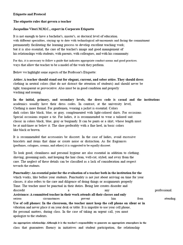 Teacher Etiquette and Professionalism Guide | PDF | Etiquette | Teachers