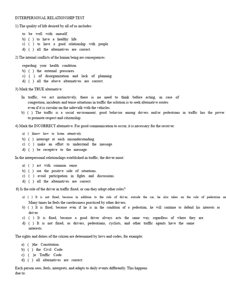 Interpersonal Relationship Assessment Test | PDF | Traffic | Communication