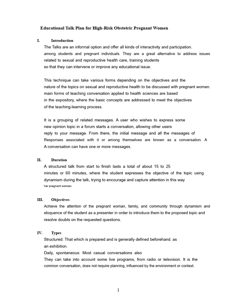 Community Talk Plan - Example | PDF | Pregnancy | Childbirth