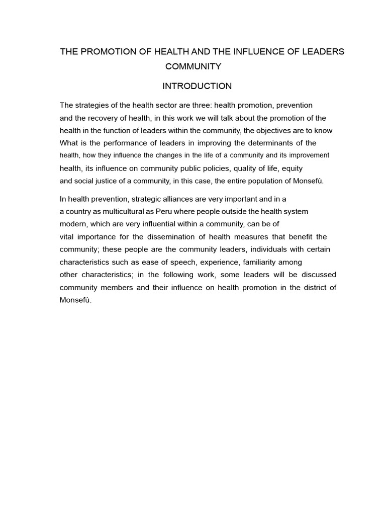 The Promotion of Health and The Influence of Community Leaders | PDF ...